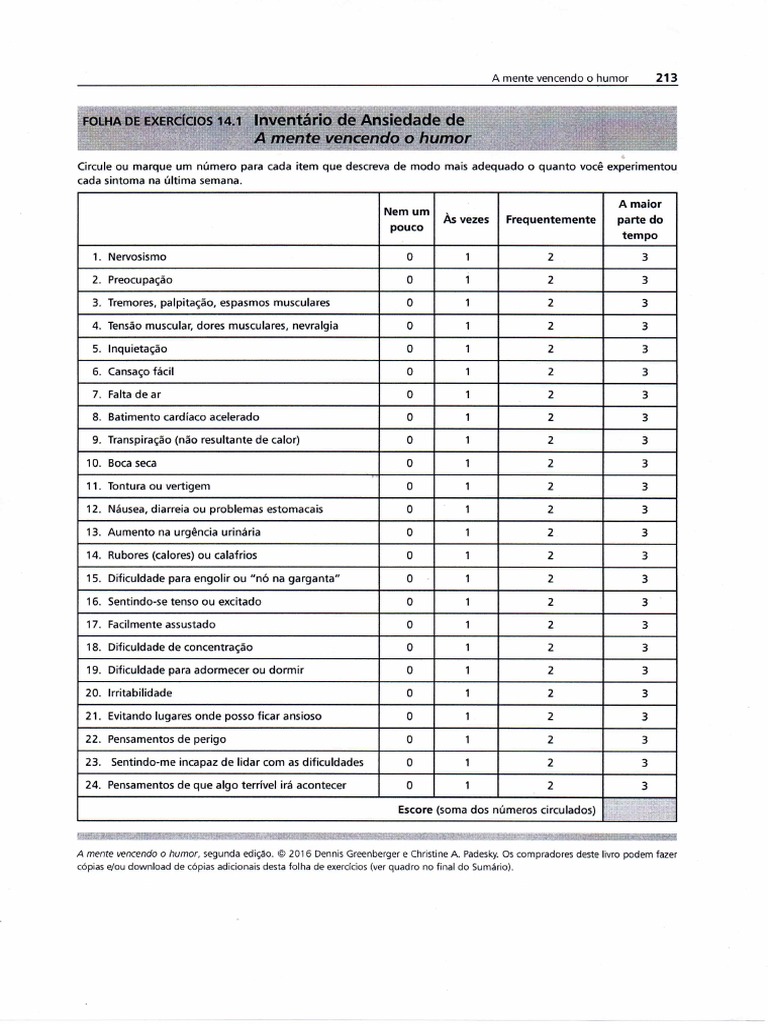 Inventário de Ansiedade | PDF