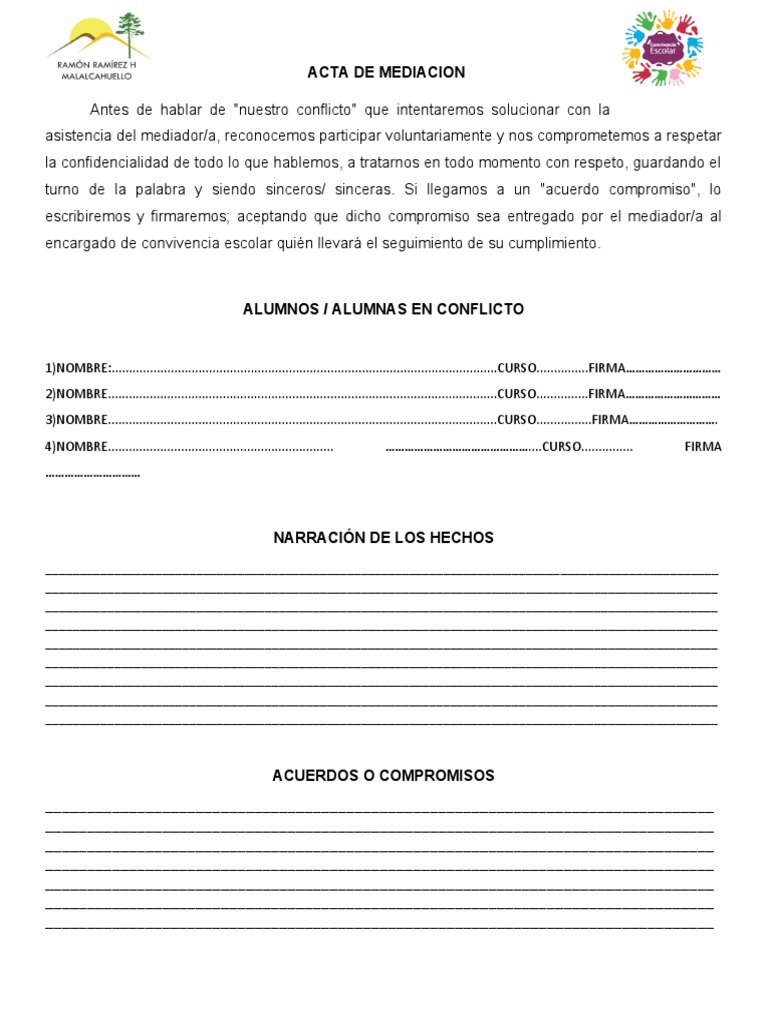 Acta de Mediación | PDF | Mediación | Conflicto (proceso)