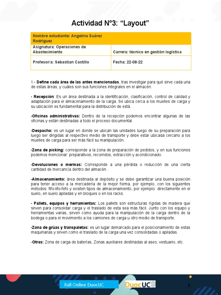 Angelina Suarez Actividad Layout EX1 | PDF | Almacén | Logística