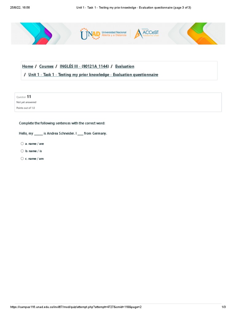 Unit 1 - Task 1 - Testing My Prior Knowledge - Evaluation Questionnaire ...