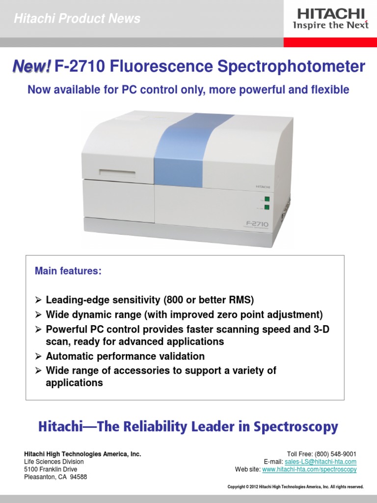 New! F-2710 Fluorescence Spectrophotometer: Hitachi Product News | PDF ...