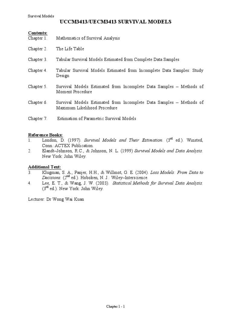 Survival Models Overview and Analysis | PDF | Probability Density ...