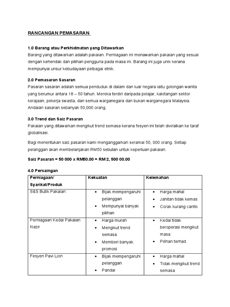 RANCANGAN PEMASARAN | PDF
