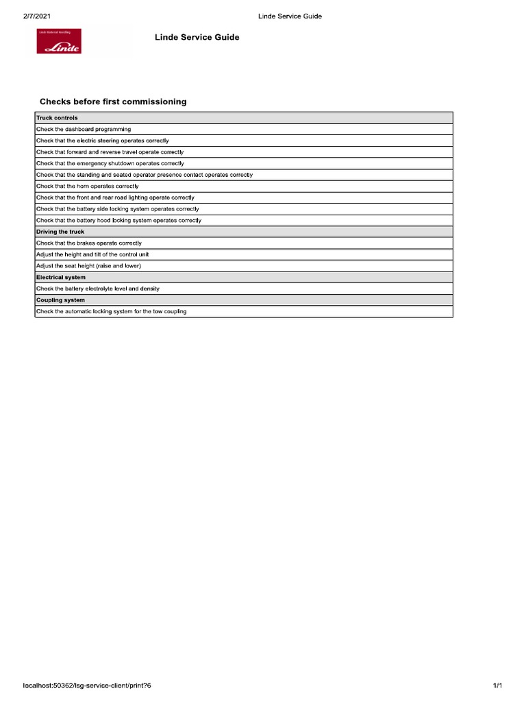 Linde Service Guide Check List | PDF