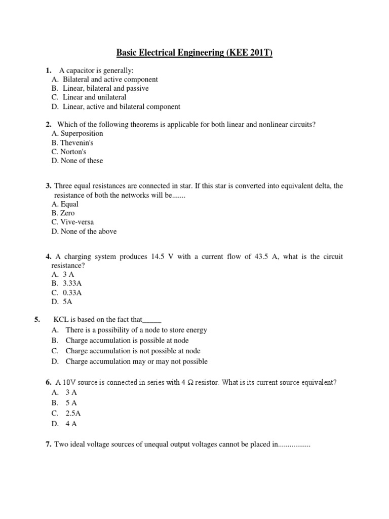 Electrical Engineering Quiz | PDF | Transformer | Electric Motor