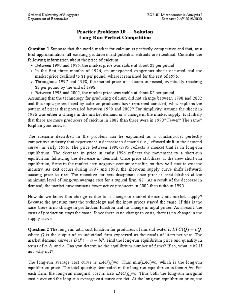 Microeconomics Practice Solutions | PDF | Supply And Demand | Long Run ...