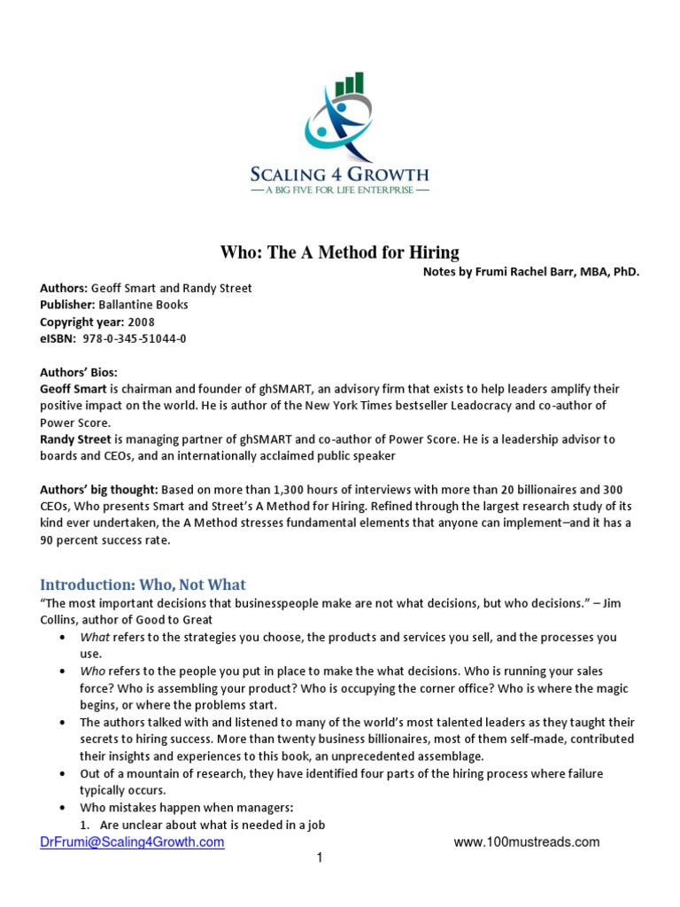 Who, Summary Notes | PDF | Recruitment | Behavioural Sciences