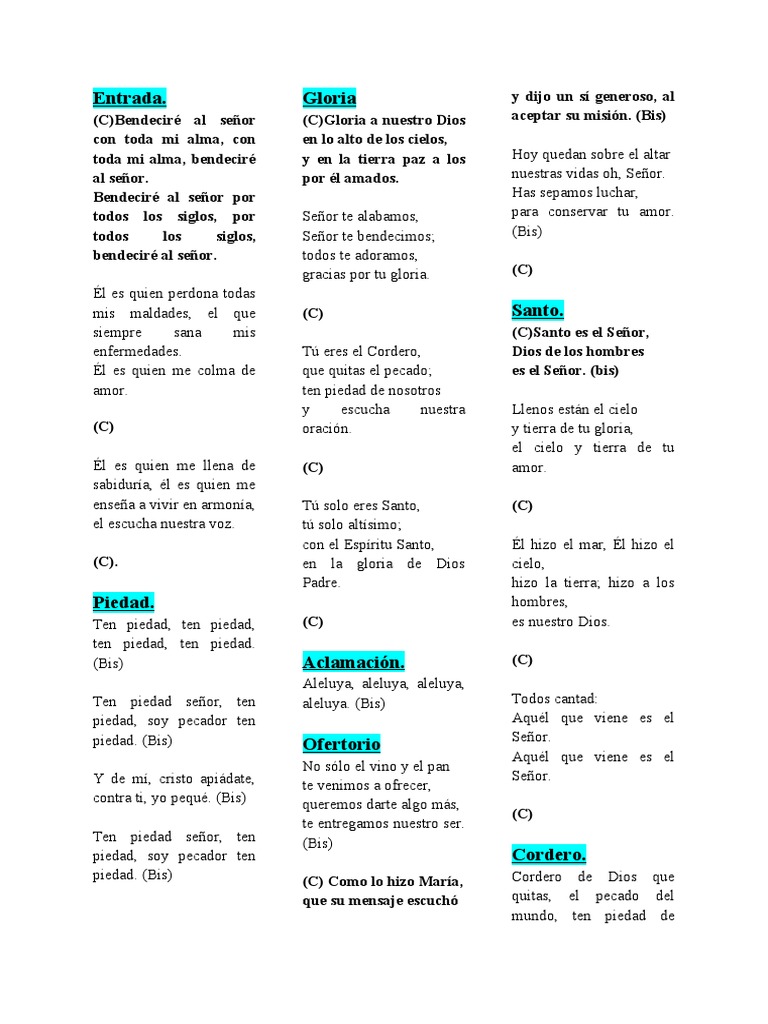Canciones de La Misa #1 | PDF | Cristo (título) | Misa (liturgia)