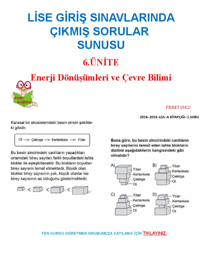 Sinif Fen Bilimleri 6. Unite Cikmis Sinav Sorulari Sunusu | PDF