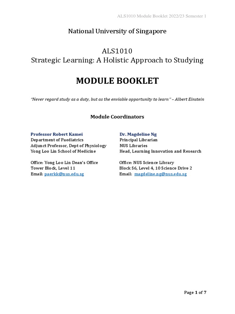 Module Booklet - ALS1010 AY22 - 23 Sem 1 | PDF | Learning | Cognition