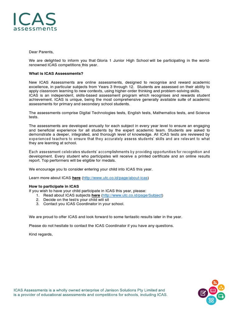 School To Parents ICAS Information and Permission Letter 2022 | PDF ...