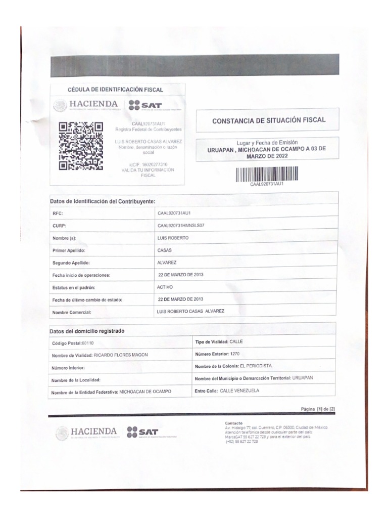 Cédula de Identificación Fiscal | PDF