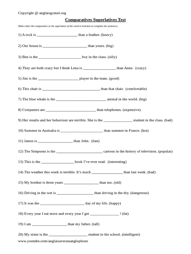 Comparatifs Superlatifs Anglais Exercice PDF | PDF
