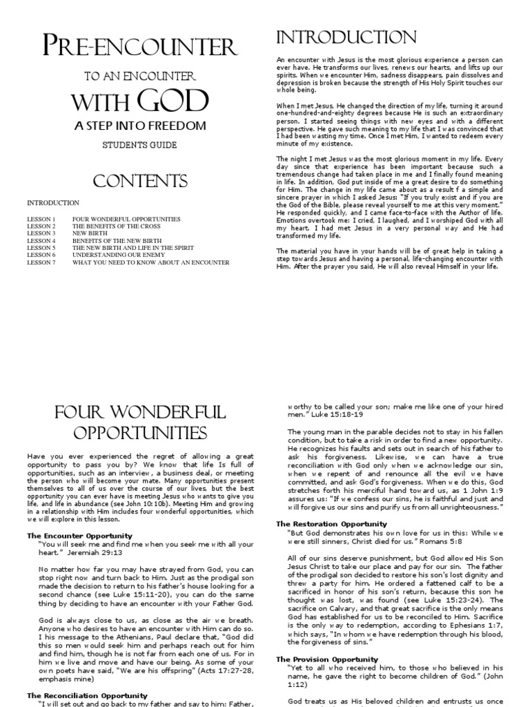 Pre-Encounter Guide to Meeting God | PDF | Sanctification | Jesus