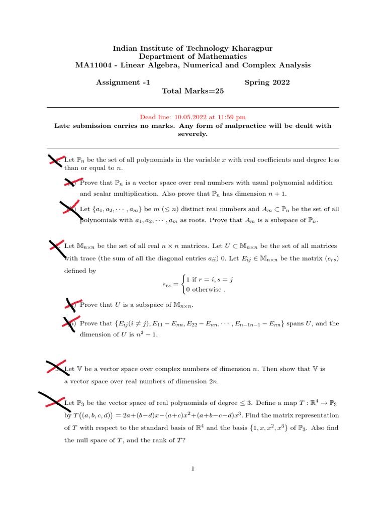 Assignment 1 Pdf Eigenvalues And Eigenvectors Matrix Mathematics