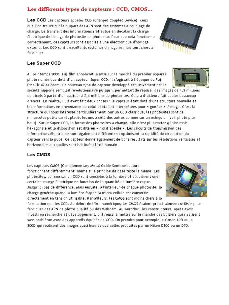 Types de capteurs : CCD et CMOS | PDF | Appareil photo numérique | Imagerie