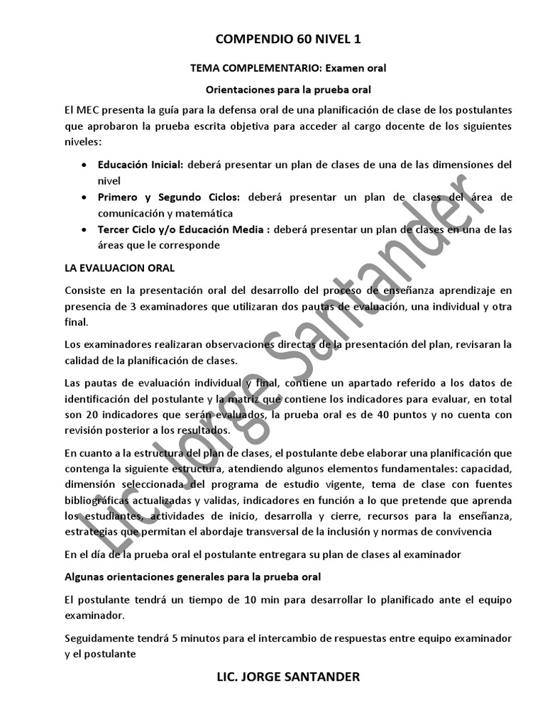 Tema Complementario, El Examen Oral | PDF | Evaluación | Violencia doméstica