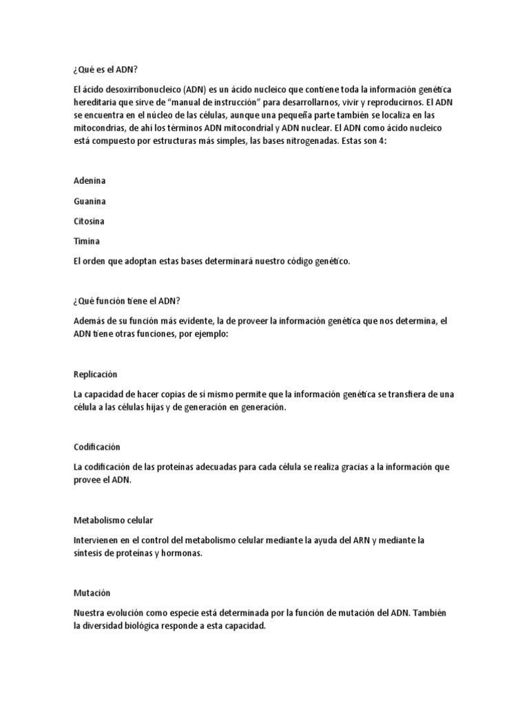 Funciones y diferencias entre ADN y ARN | PDF | Rna | Adn