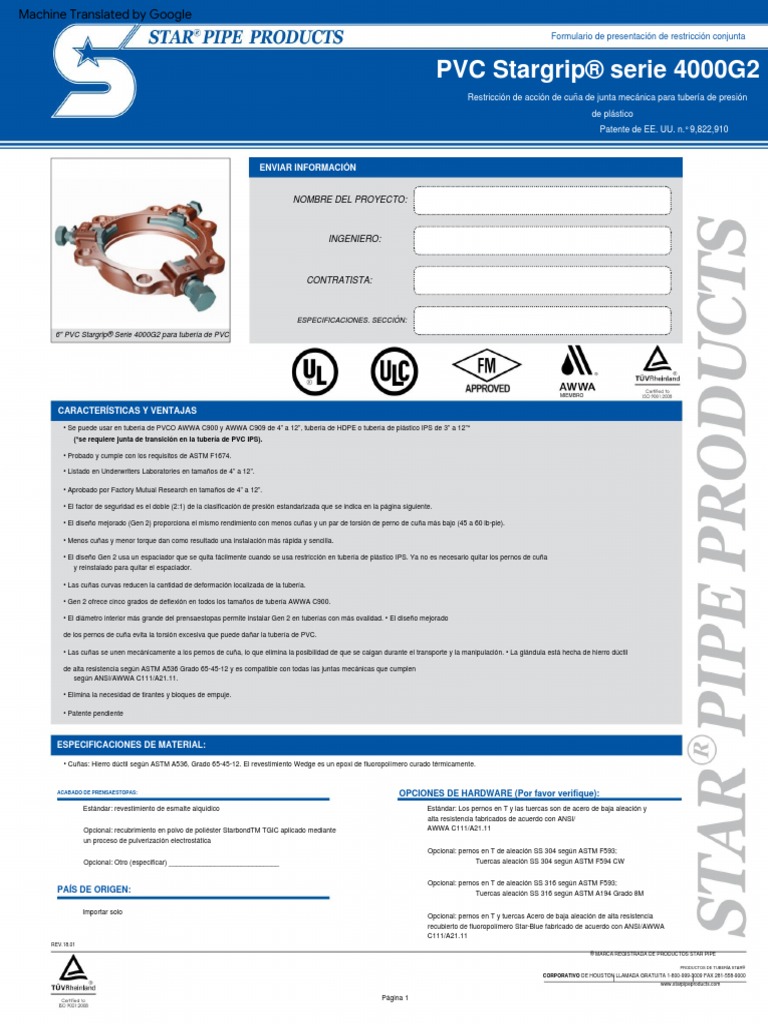 STARGRIP G2 - StarGrip Serie 4000G2 | PDF | Tubería (transporte de fluidos) | Revestimiento