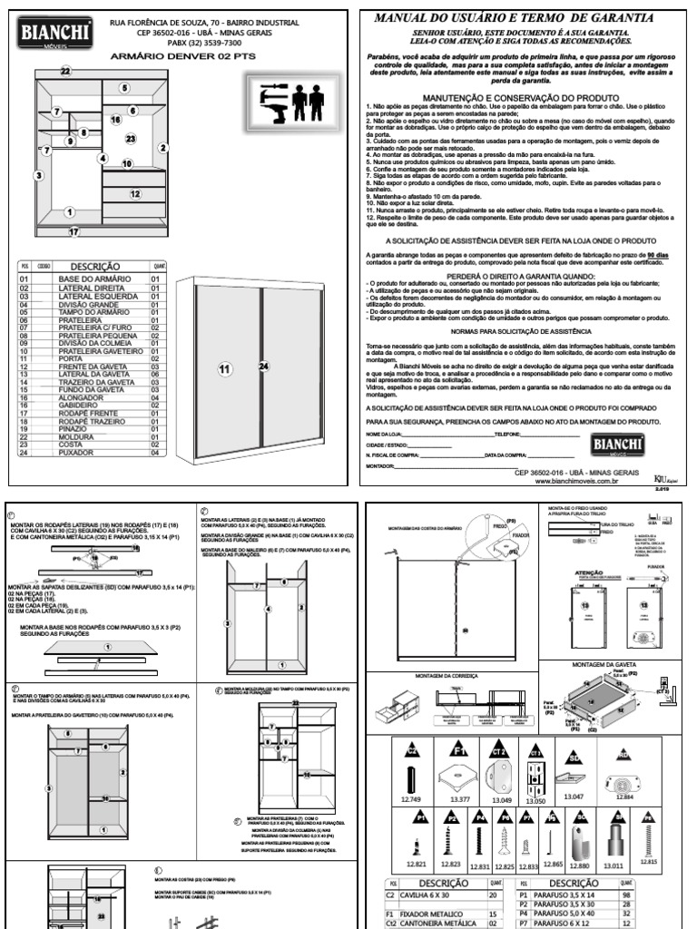 Manual de Montagem Guarda Roupas Bianchi Denver 2 Portas | PDF ...