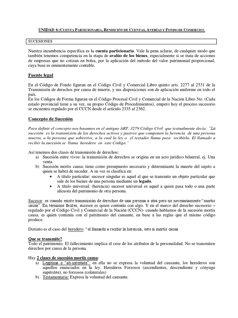 Unidad 6-SUCESIONES-Y-CUENTA-PARTICIONARIA-Y-OTROS1 | PDF | Herencia | Liquidación