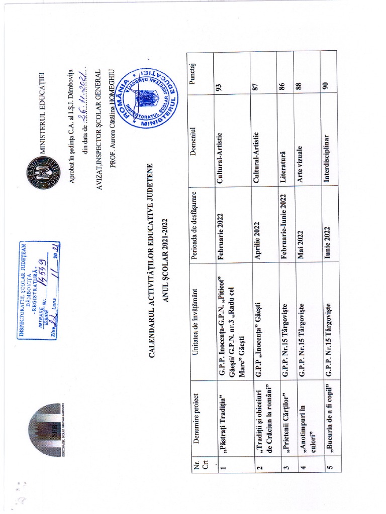 Calendarul_activitatilor_educative_judetene_2021-2022 | PDF