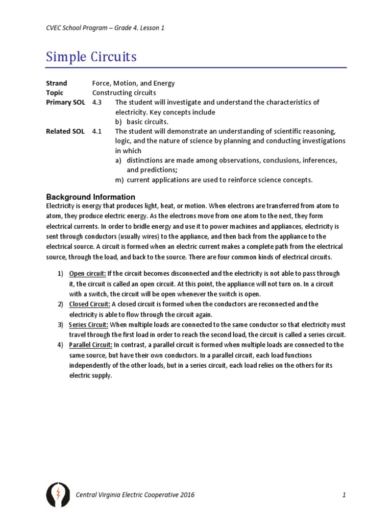 Simple Circuits 4th Grade | PDF | Series And Parallel Circuits ...