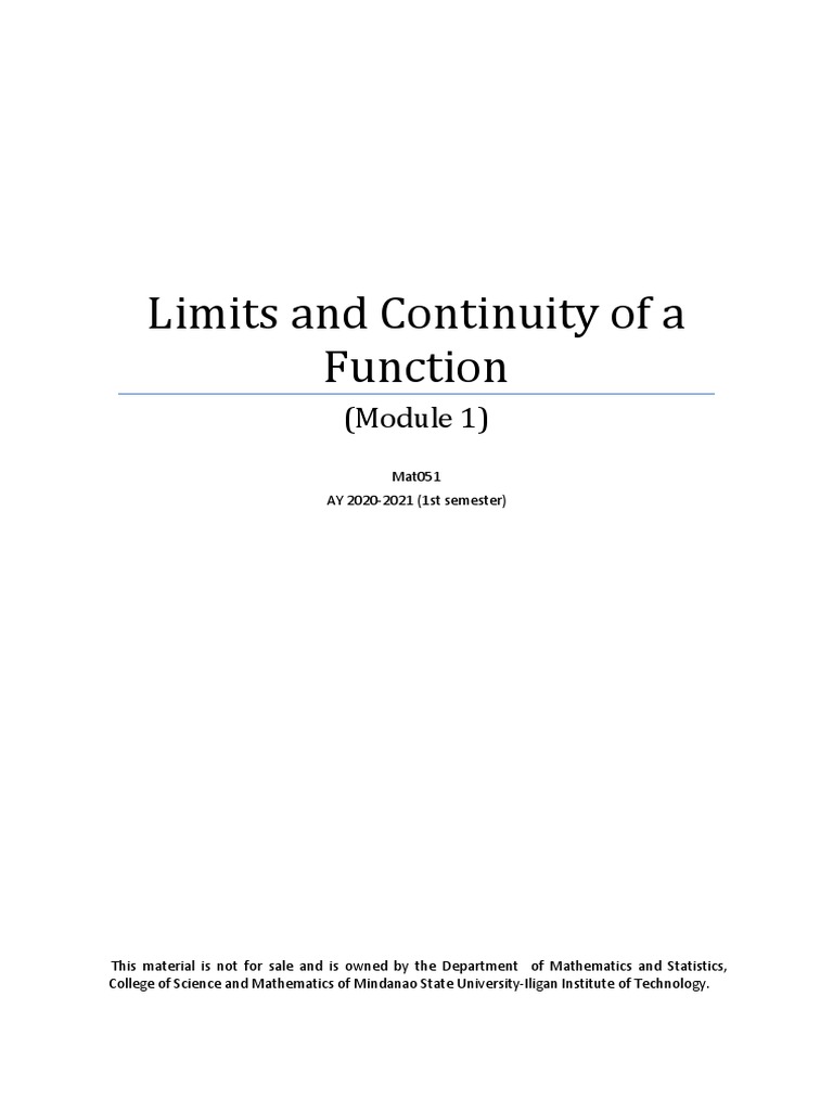 Limit and Continuity of A Function | PDF | Function (Mathematics) | Continuous Function
