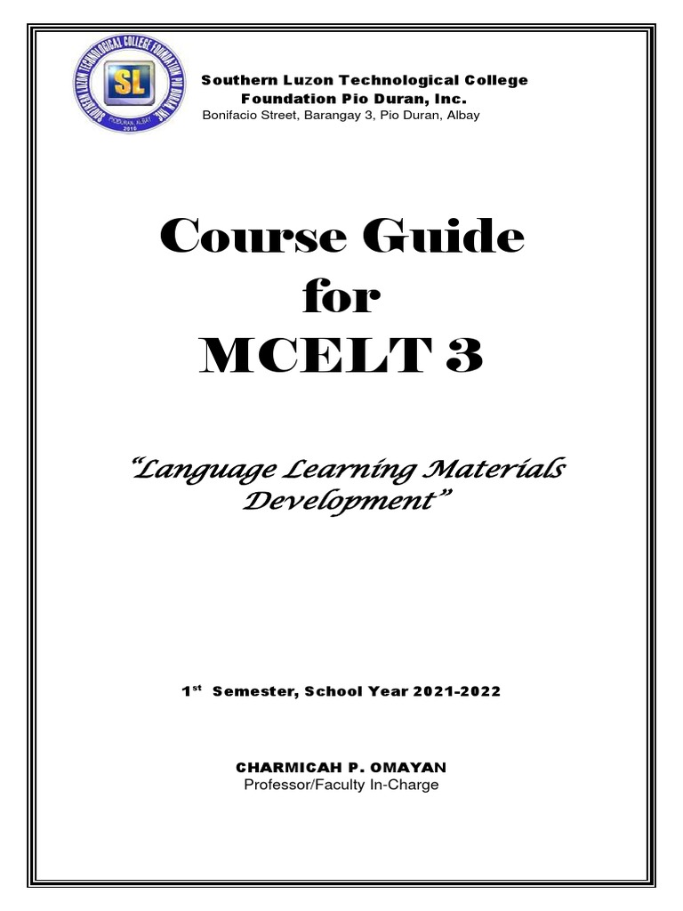 Course Guide in Mcelt 3 Language Learning Materials Development | PDF ...