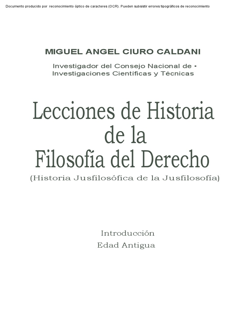 Lecciones de Historia de La Filosofía Del Derecho - Ciurio Caldani, Miguel Ángel - Edad Antigua ...