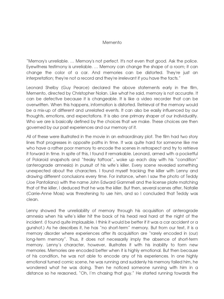 Memento | PDF | Neuropsychology | Mental Processes