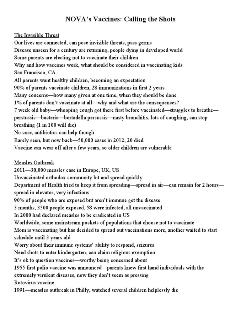 NOVA Vaccines Calling The Shots | PDF | Vaccines | Measles