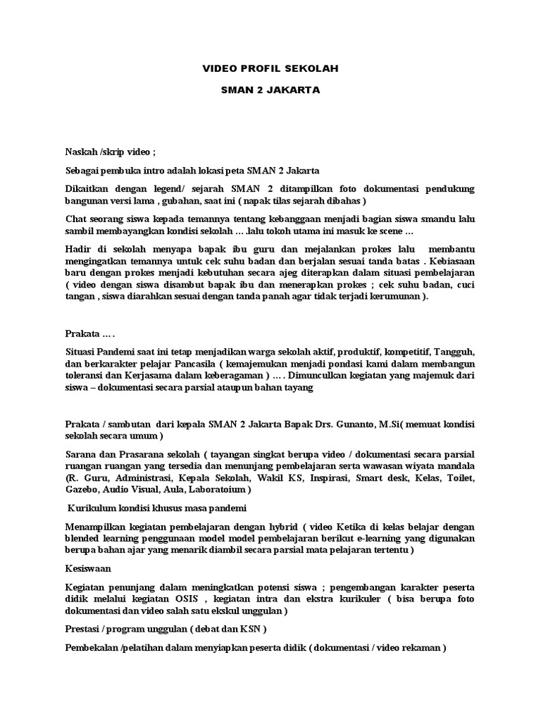 Naskah Video Profil Sekolah | PDF