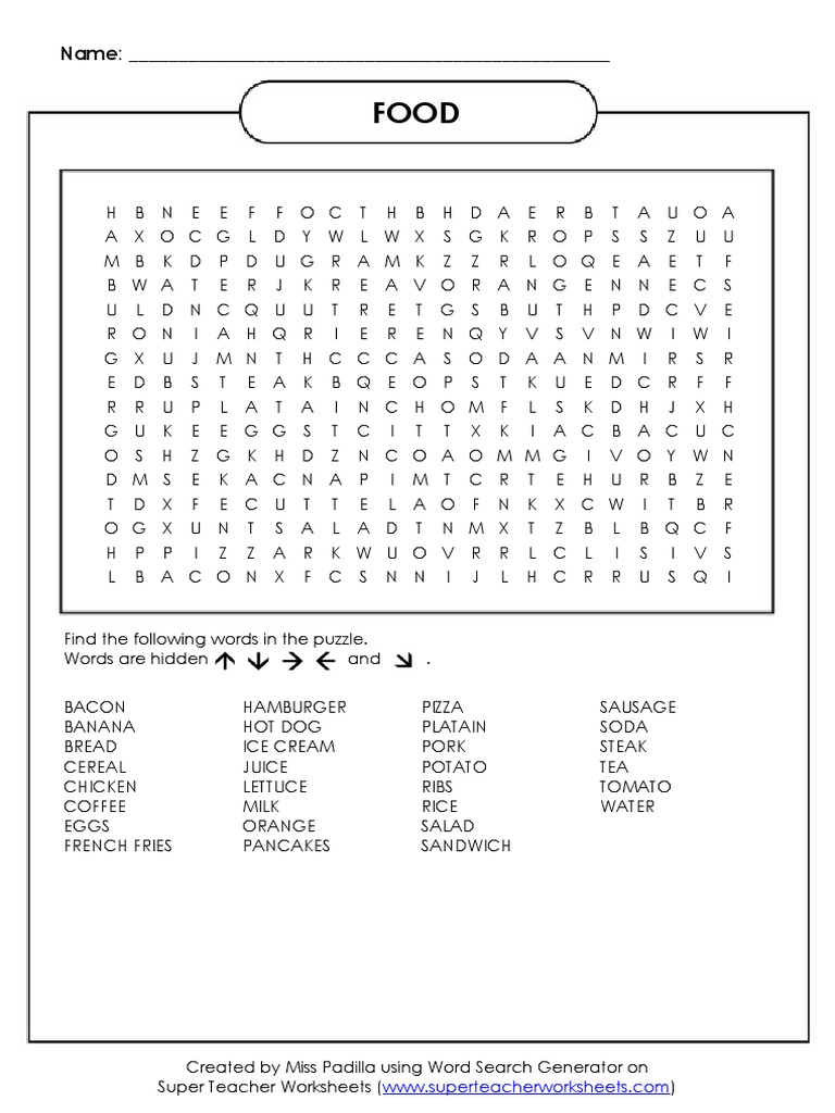 Food Word Search Worksheet | PDF | Hamburgers | Pancake