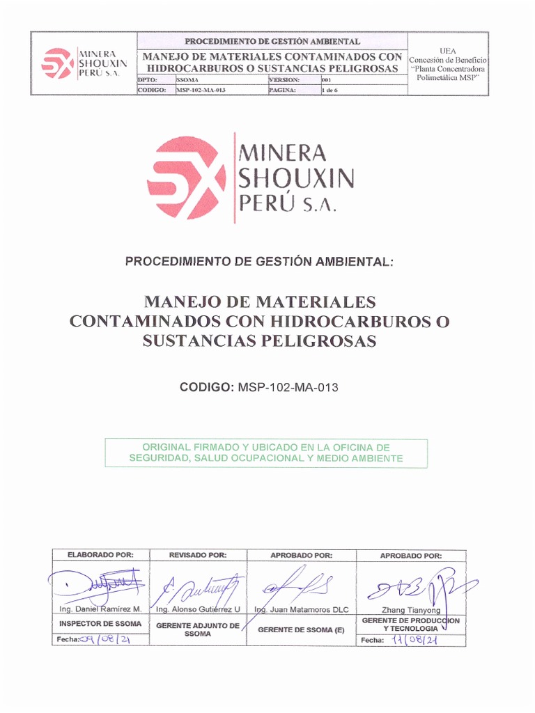 1. PROCEDIMIENTO DE MANEJO DE MATERIALES CONTAMINADOS CON HIDROCARBUROS ...