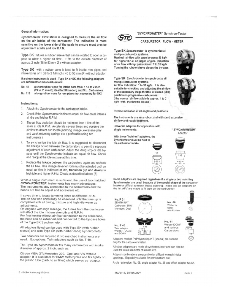 Synchronometer-Instructions and Adapter List | PDF