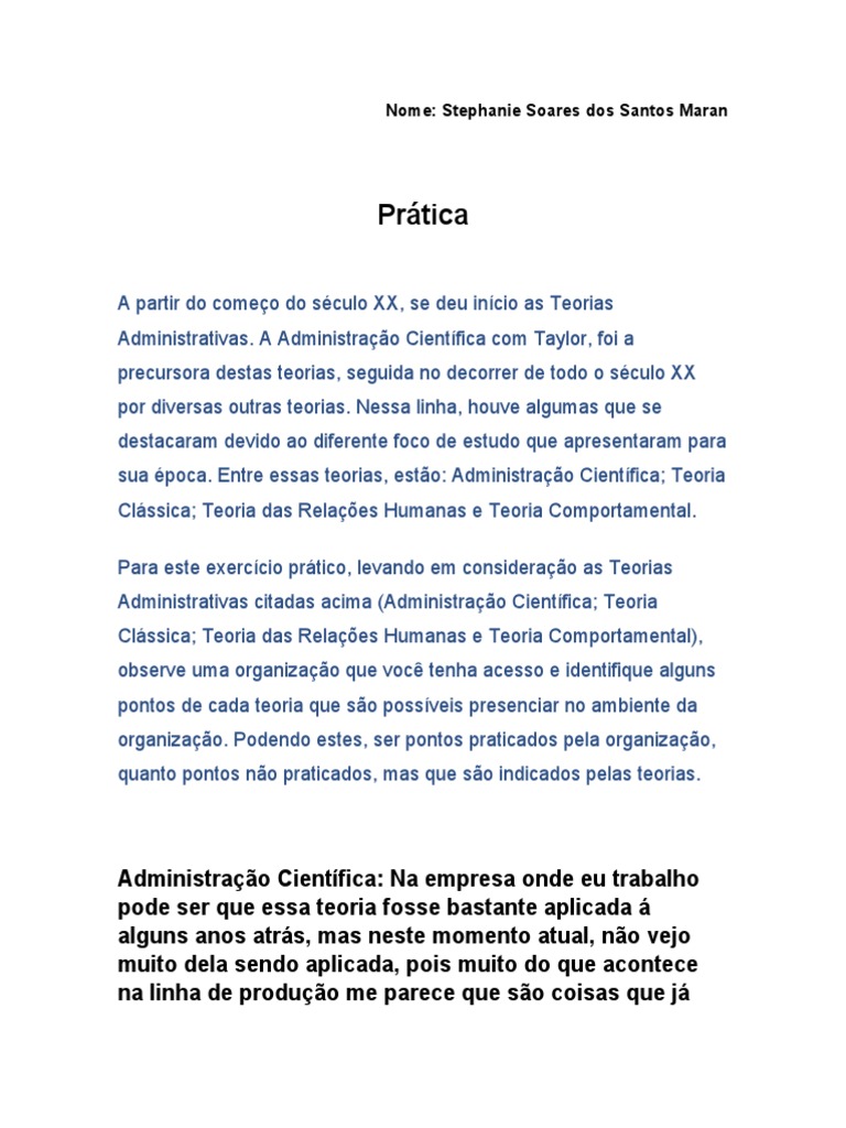 P Ratica Teorias Administrativas | PDF | Science | Teoria