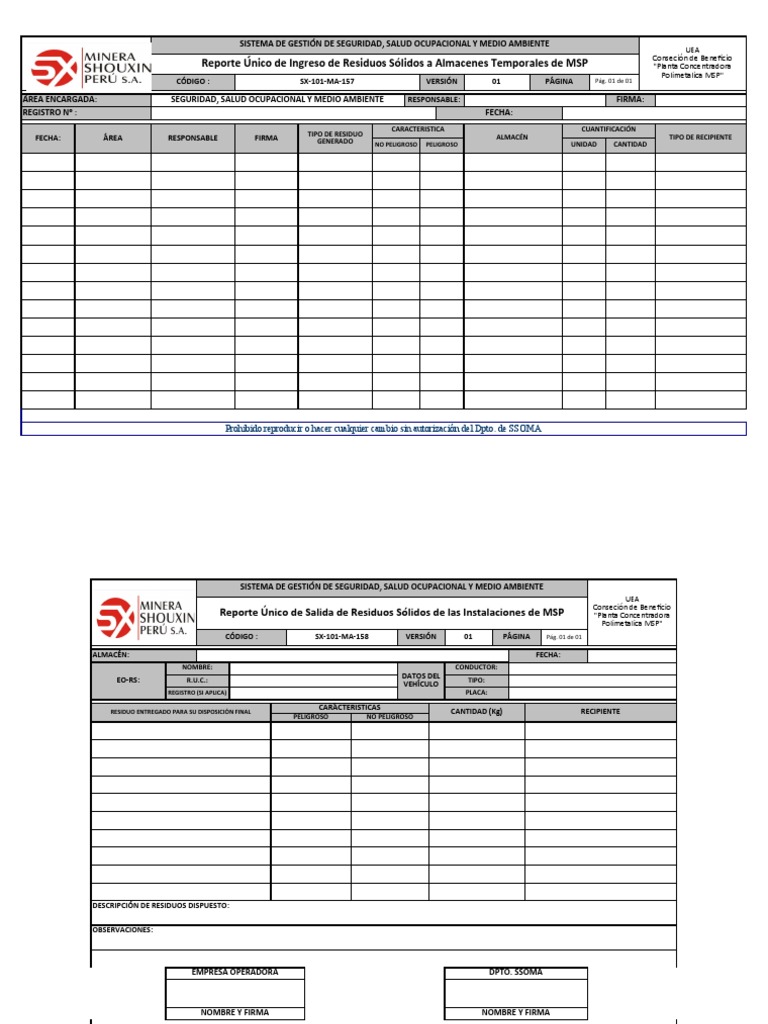 Formato de Registro de Residuos Sólidos | PDF | Residuos | Seguridad y ...