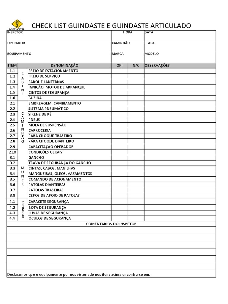 Check List - Ect 9308 (Guindaste 70 Toneladas) | PDF | Guindaste (máquina) | Veículos