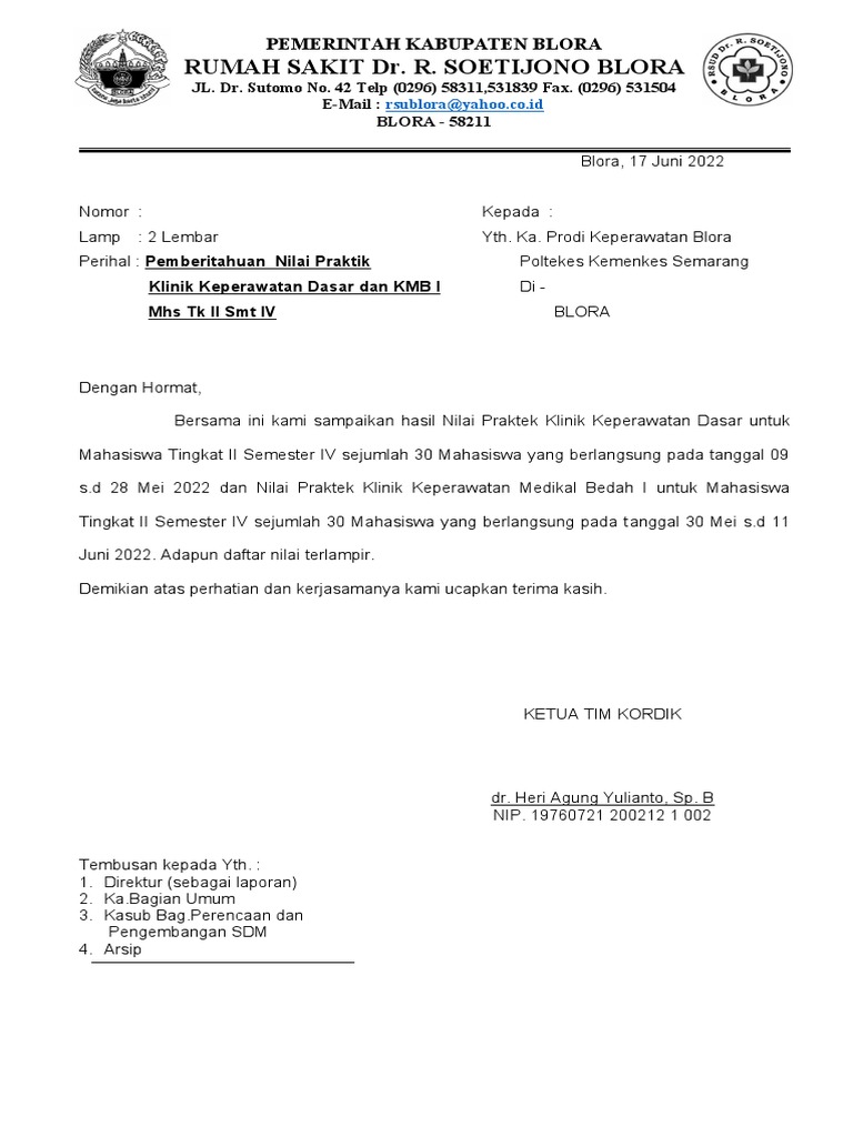 Nilai Praktek Akper Blora | PDF