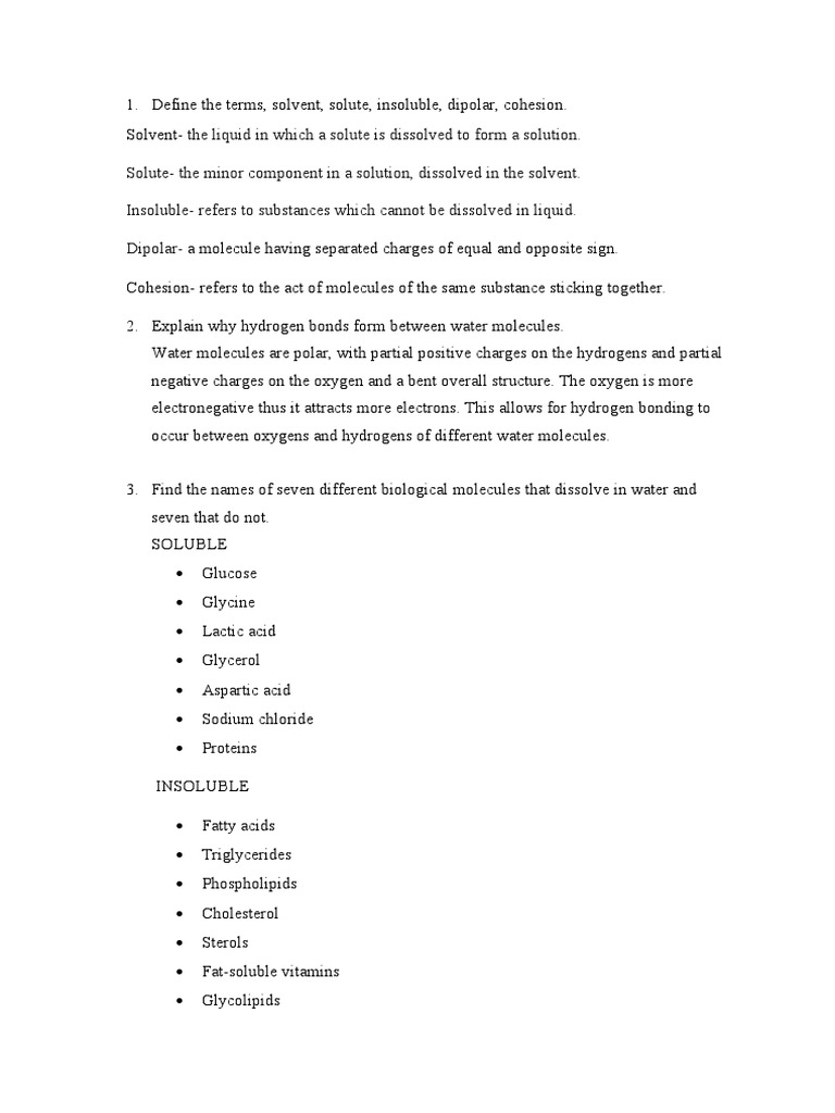 Biochemistry Water | PDF | Water | Solubility