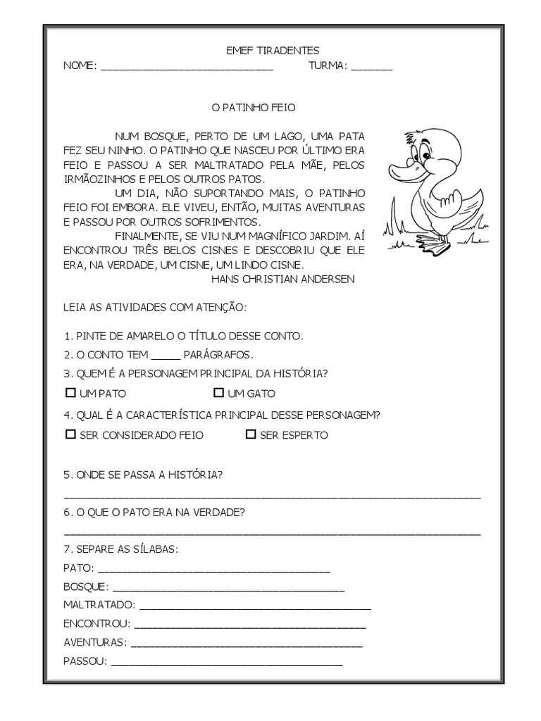 Resumo do Patinho Feio | PDF | Juvenil