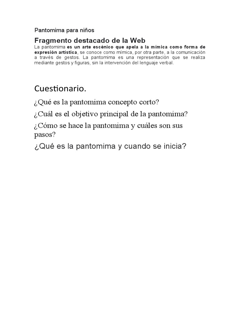 Pantomima para Niños Diplomado | PDF