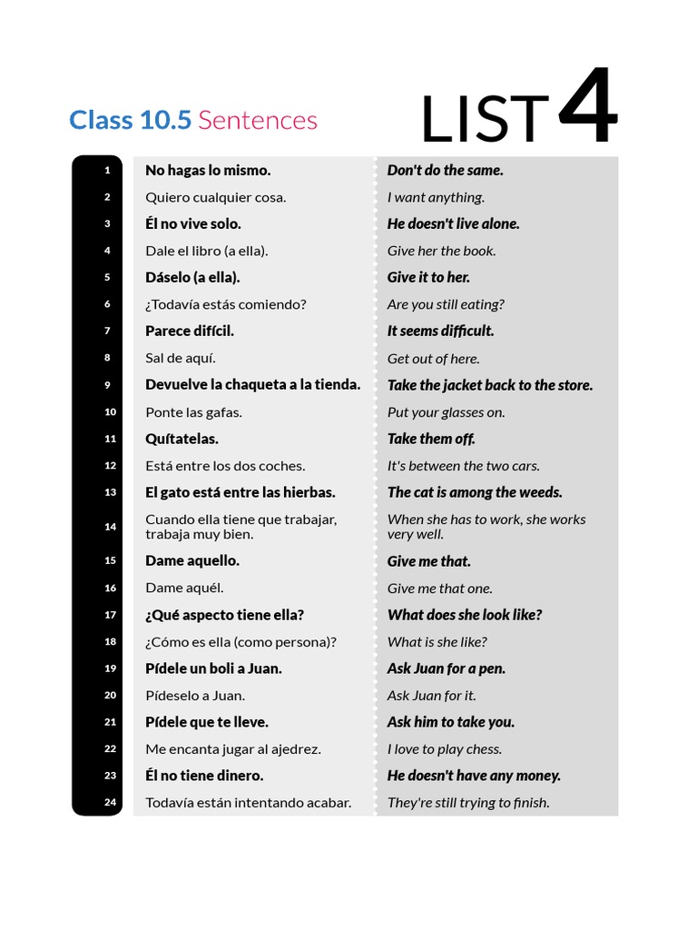 Class 10.5 Sentences | PDF