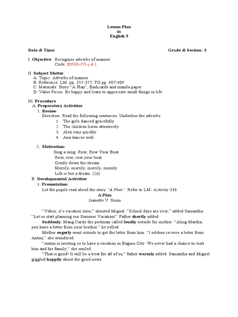 English Lesson Plan Demo | PDF | Adverb | Linguistic Morphology