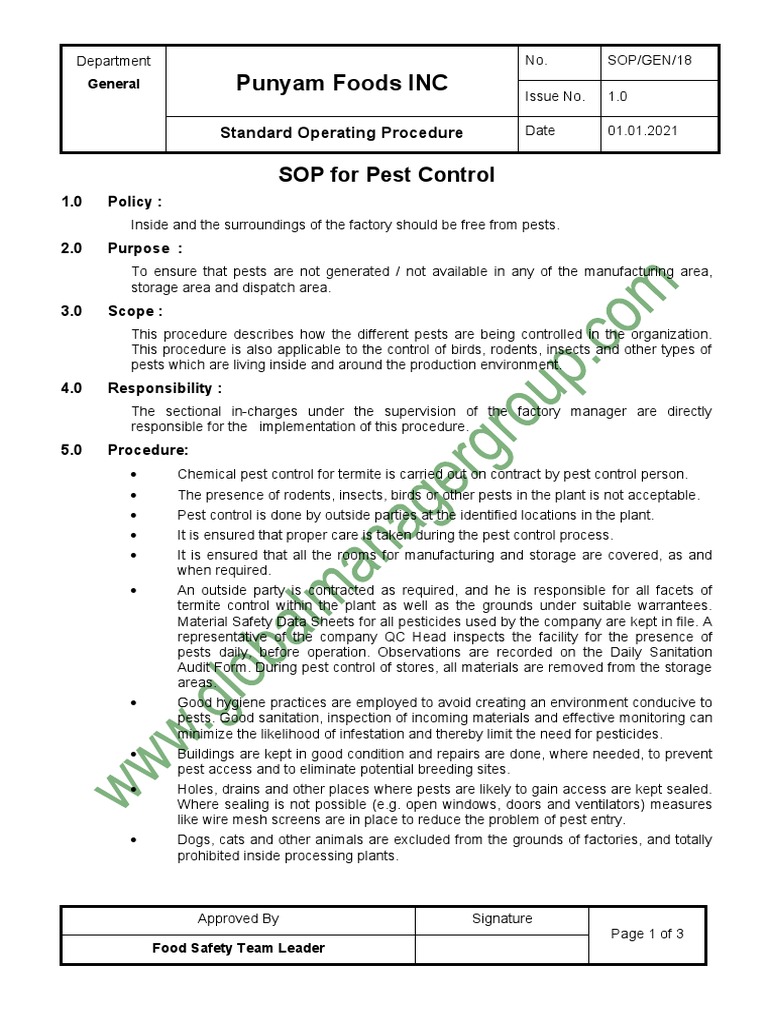 Sop Gen 18 | Download Free PDF | Pest Control | Pest (Organism)