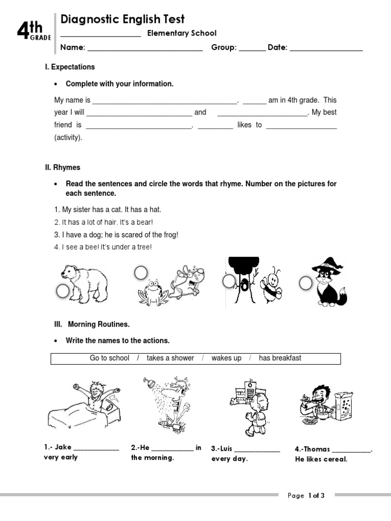 4th Grade Diagnostic Test | PDF | Wellness