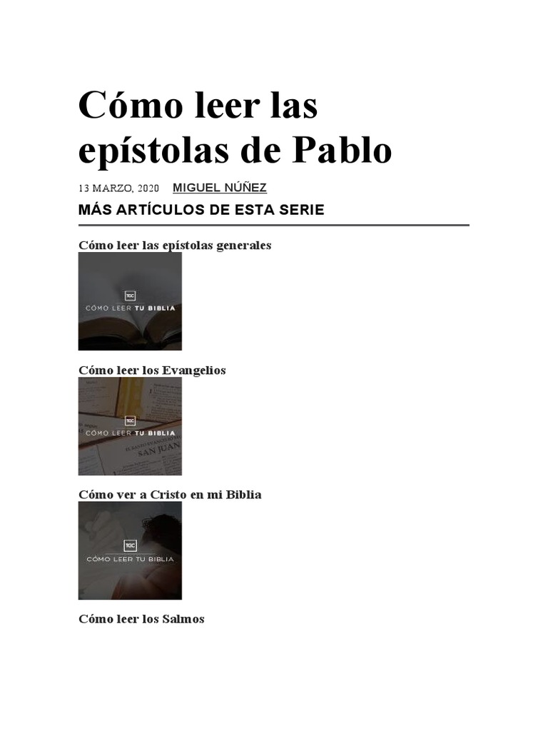 Cómo Leer Las Epístolas De Pablo Pdf Pablo El Apóstol Epístola A