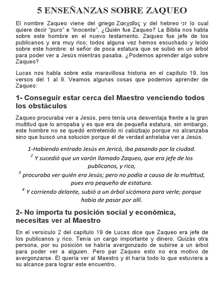 5 Enseñanzas Sobre Zaqueo | PDF