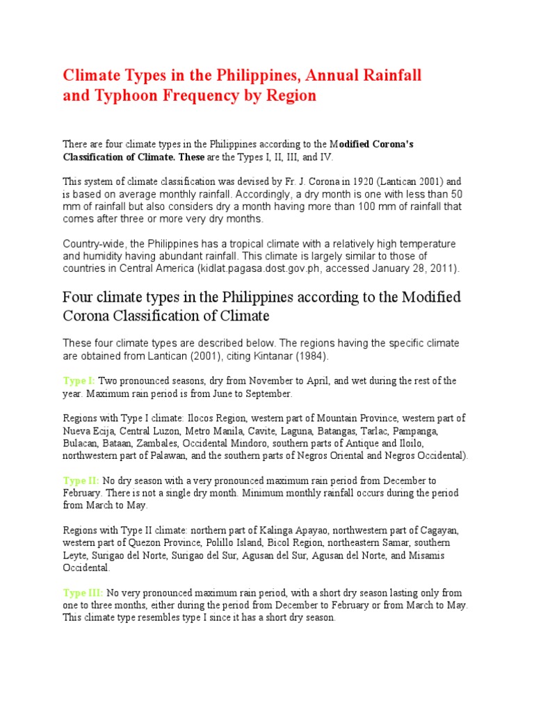 Climate Types in The Philippines | PDF | Climate | Rain
